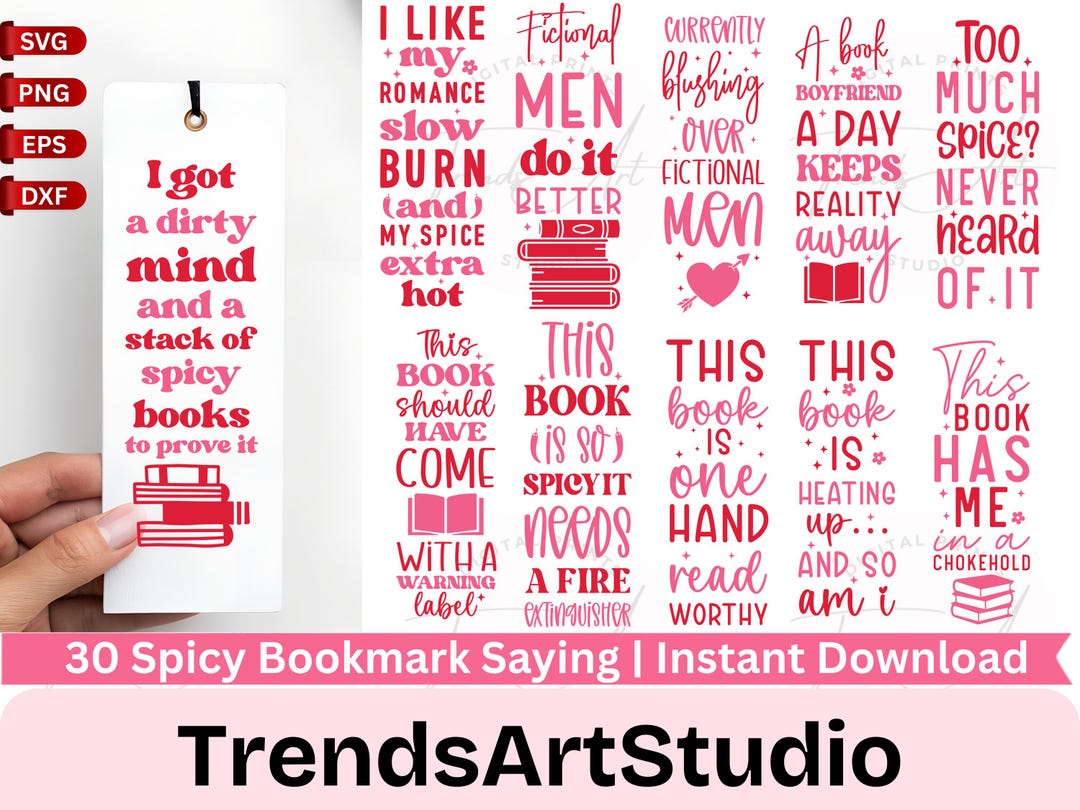 30 Spicy Bookmark Sayings Printable SVG Bundle, Funny Book Lover Quotes ...