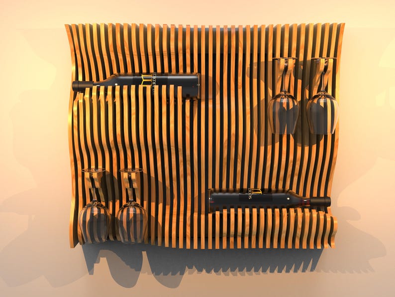 Wall-mounted Wine Rack CNC Cut File | DIY Wine Bottle & Glass Holder ...