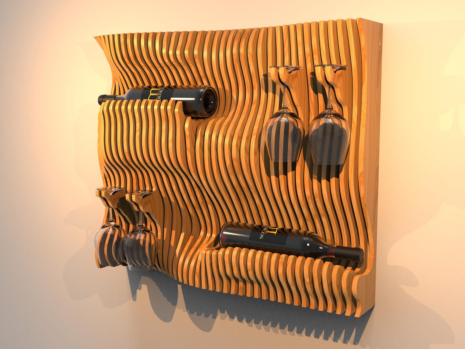 Wall-mounted Wine Rack CNC Cut File | DIY Wine Bottle & Glass Holder ...