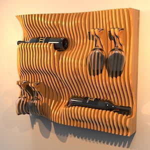 Wall-mounted Wine Rack CNC Cut File | DIY Wine Bottle & Glass Holder ...