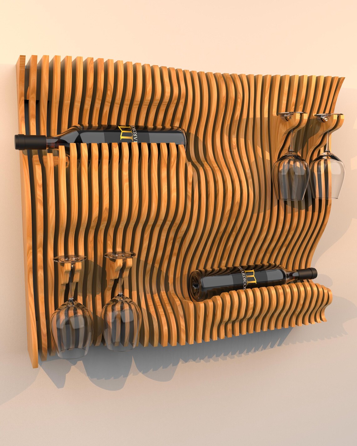 Wall-mounted Wine Rack CNC Cut File | DIY Wine Bottle & Glass Holder ...