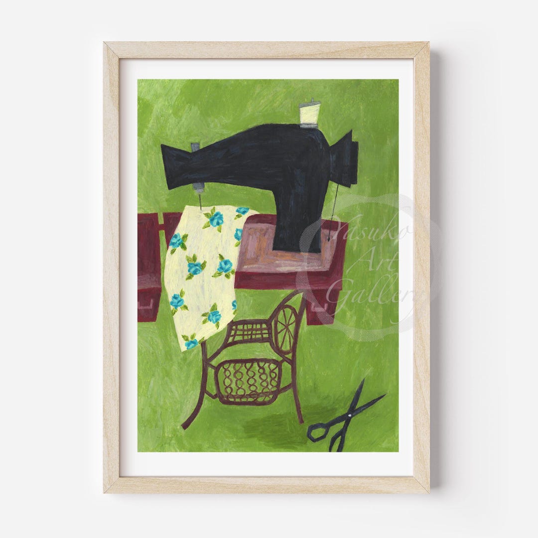 Art Print of Antique Sewing Machine and Floral Fabric｜wall Art of ...