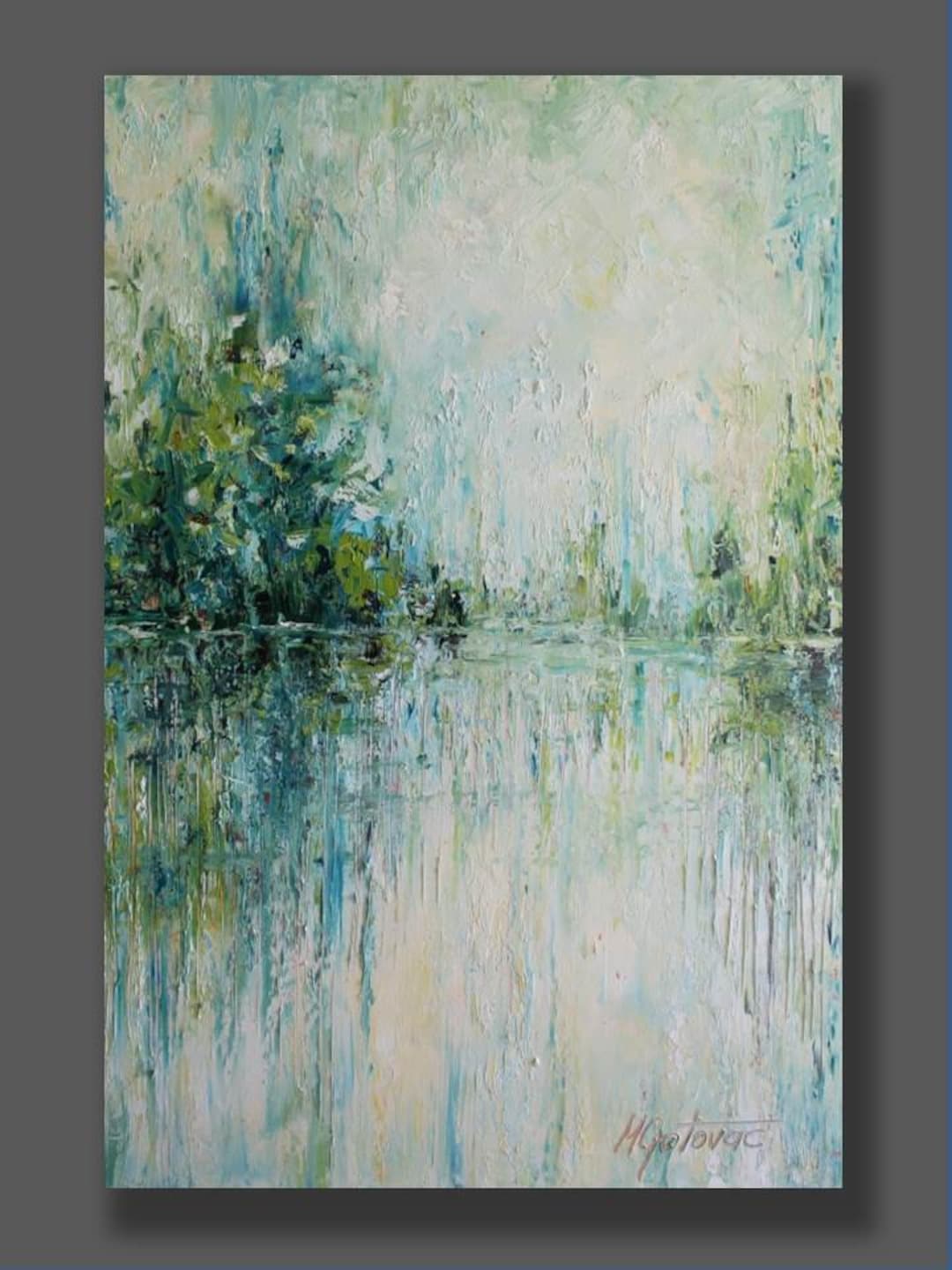 Turquoise Wall Art Oil Landscape Painting Original Abstract Artwork ...