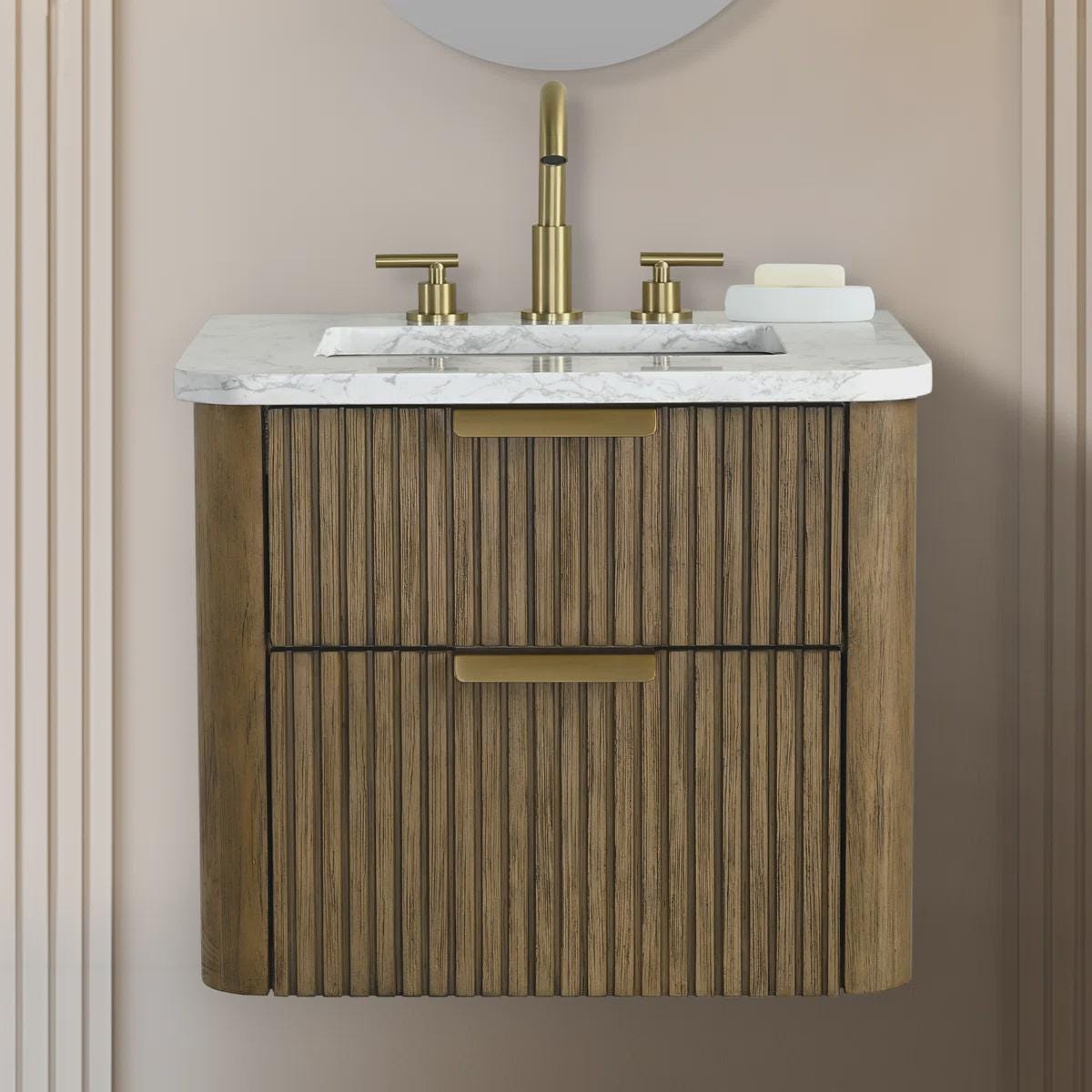 24'' Handmade Oak Floating Bathroom Vanity, Curved Wood Single Sink - Etsy