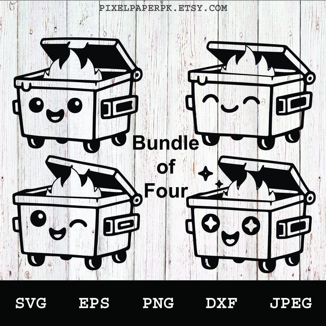 Grinning Dumpster Fire Bundle of Four Svg, Eps, Png, Dxf, Jpeg Digital ...