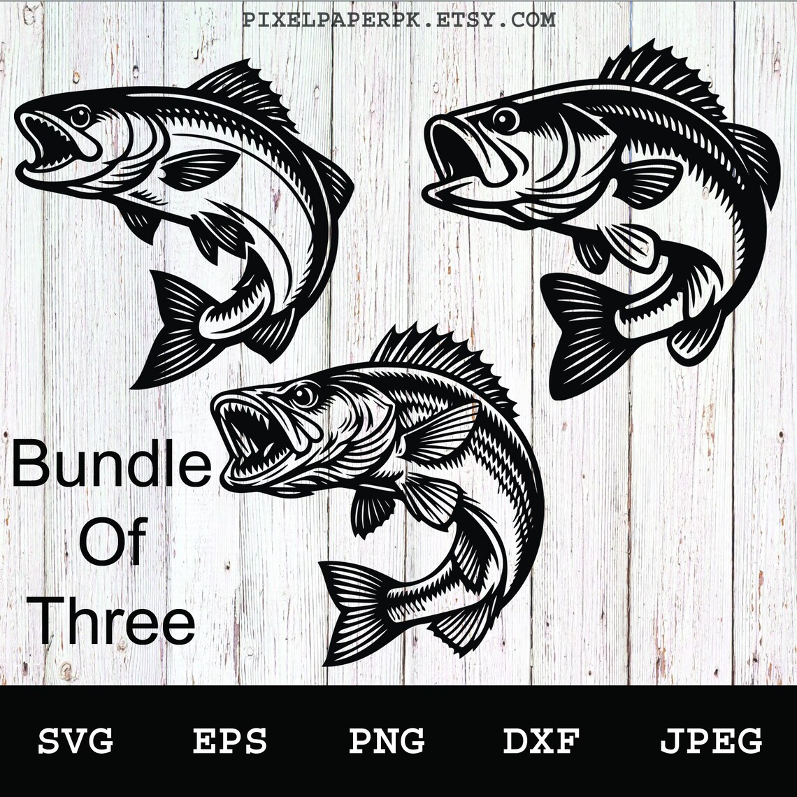 Walleye Fish Bundle of Three Svg, Eps, Png, Dxf, Jpeg Digital Download ...