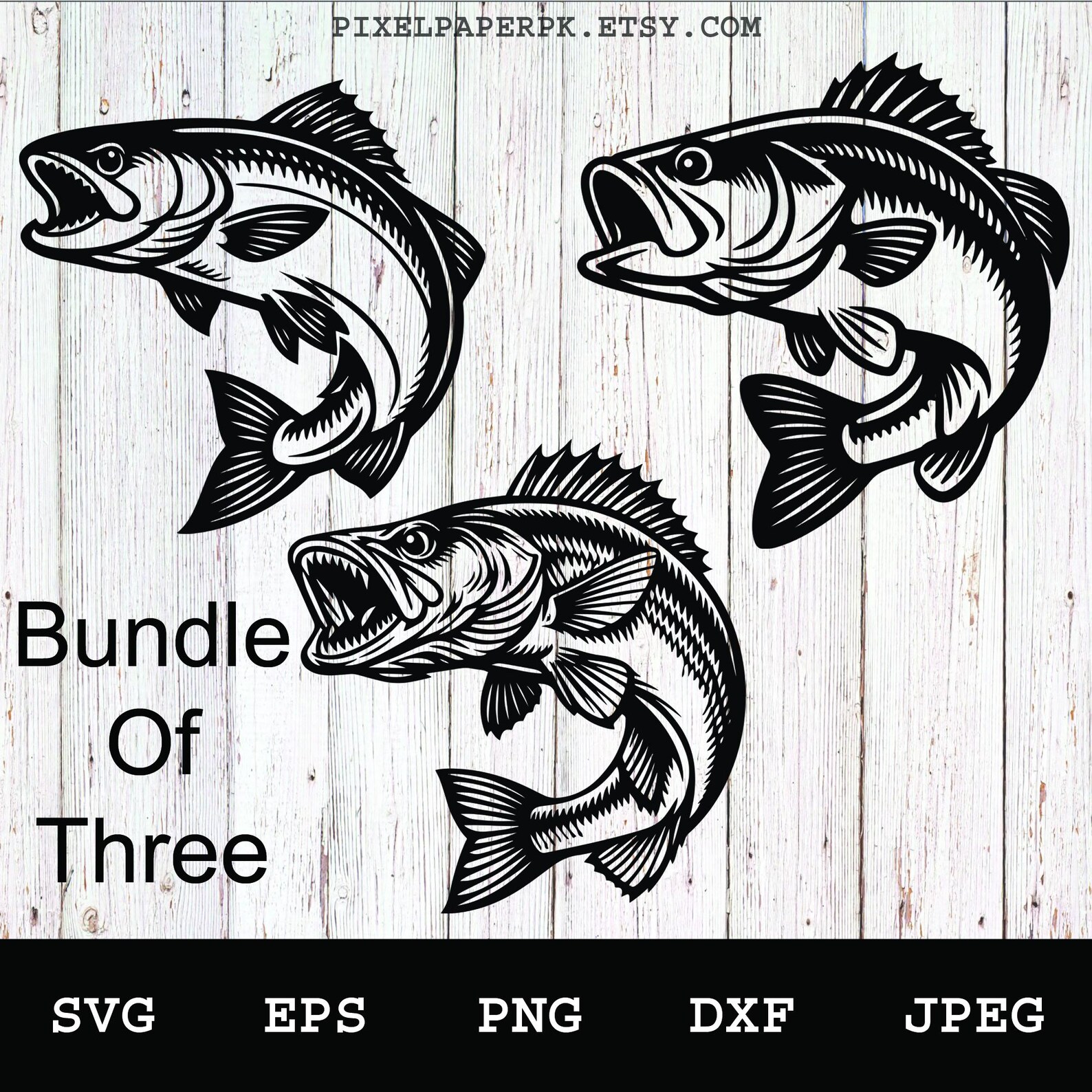 Walleye Fish Bundle of Three Svg, Eps, Png, Dxf, Jpeg Digital Download ...