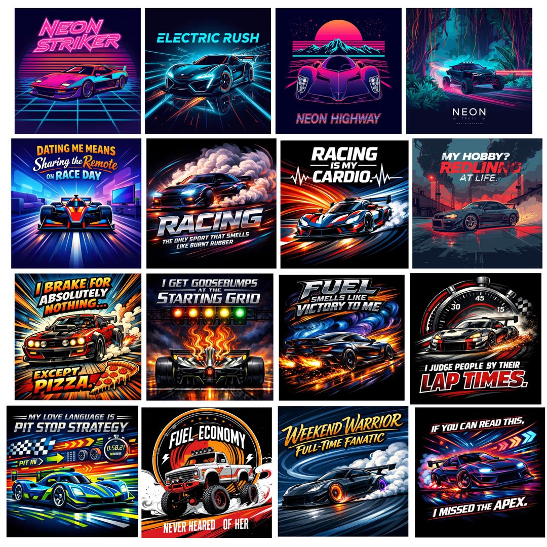 137 AI Generated Racing Car Design With Texts for T Shirt Sticker and ...