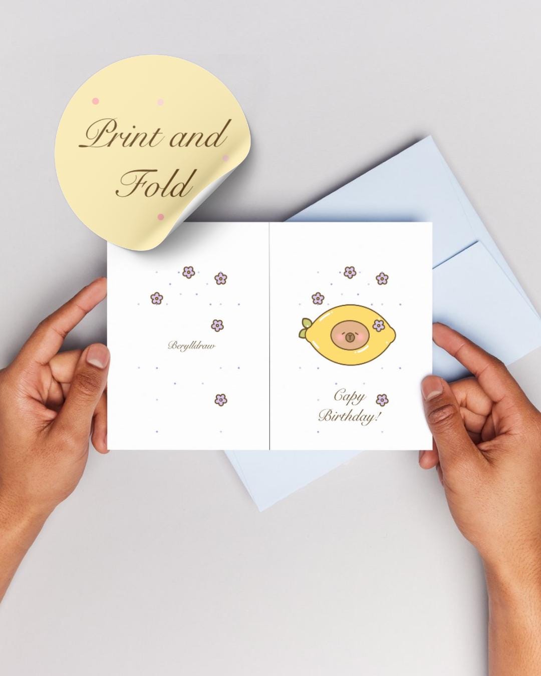 Birthday Card Printable CAPYBARA and LILAC FLOWERS 29,7 Cm X 21 Cm ...