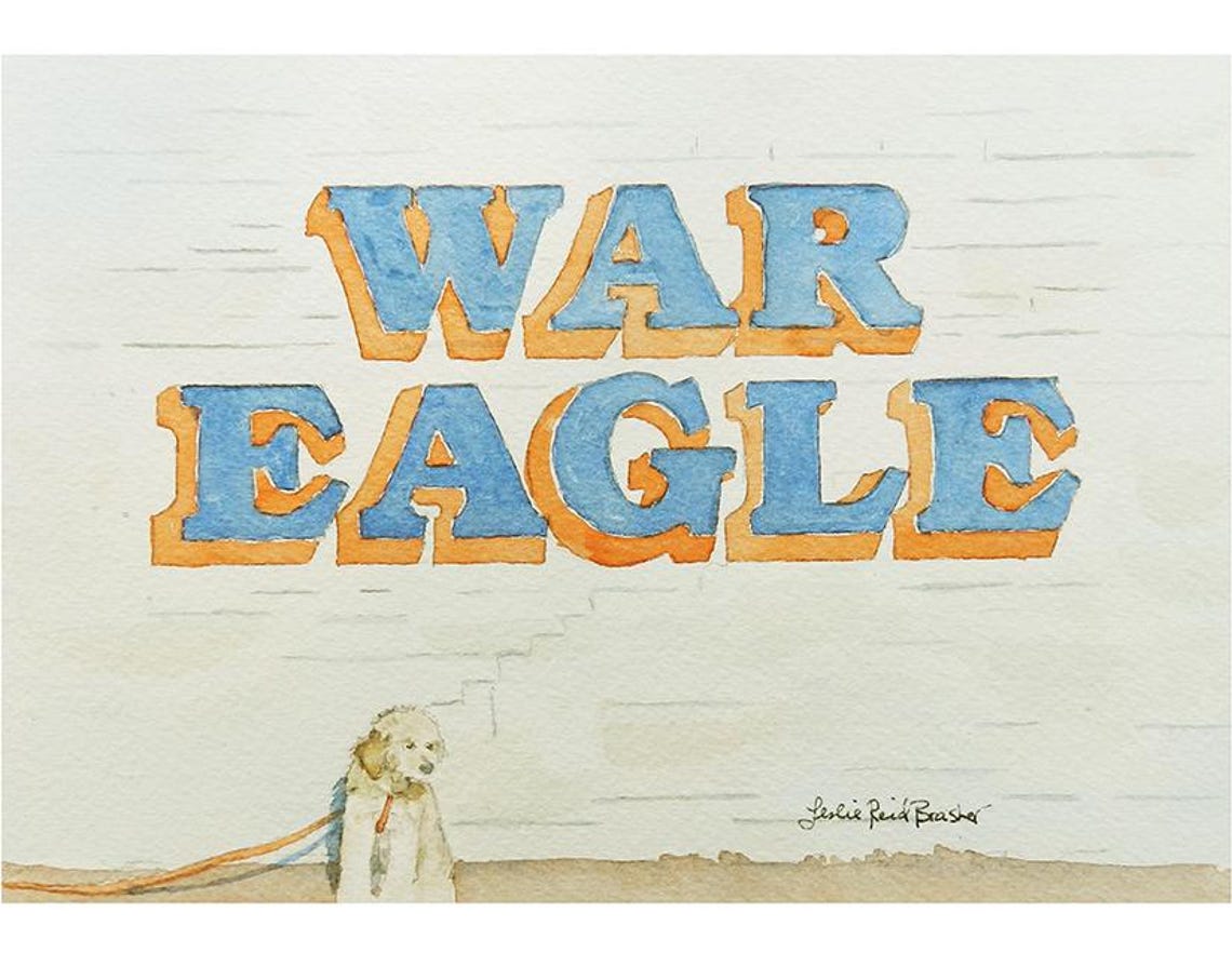 Auburn War Eagle Wall 8x10 Watercolor Print of a Location in Auburn, Alabama - Etsy