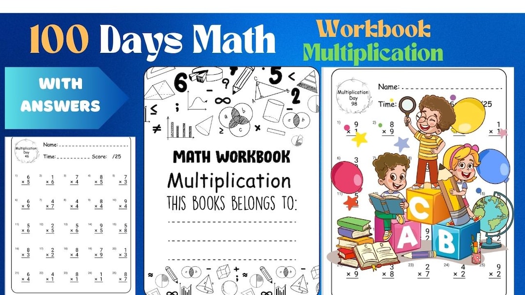 100 Days Math Workbook Multiplication With Answers - Etsy