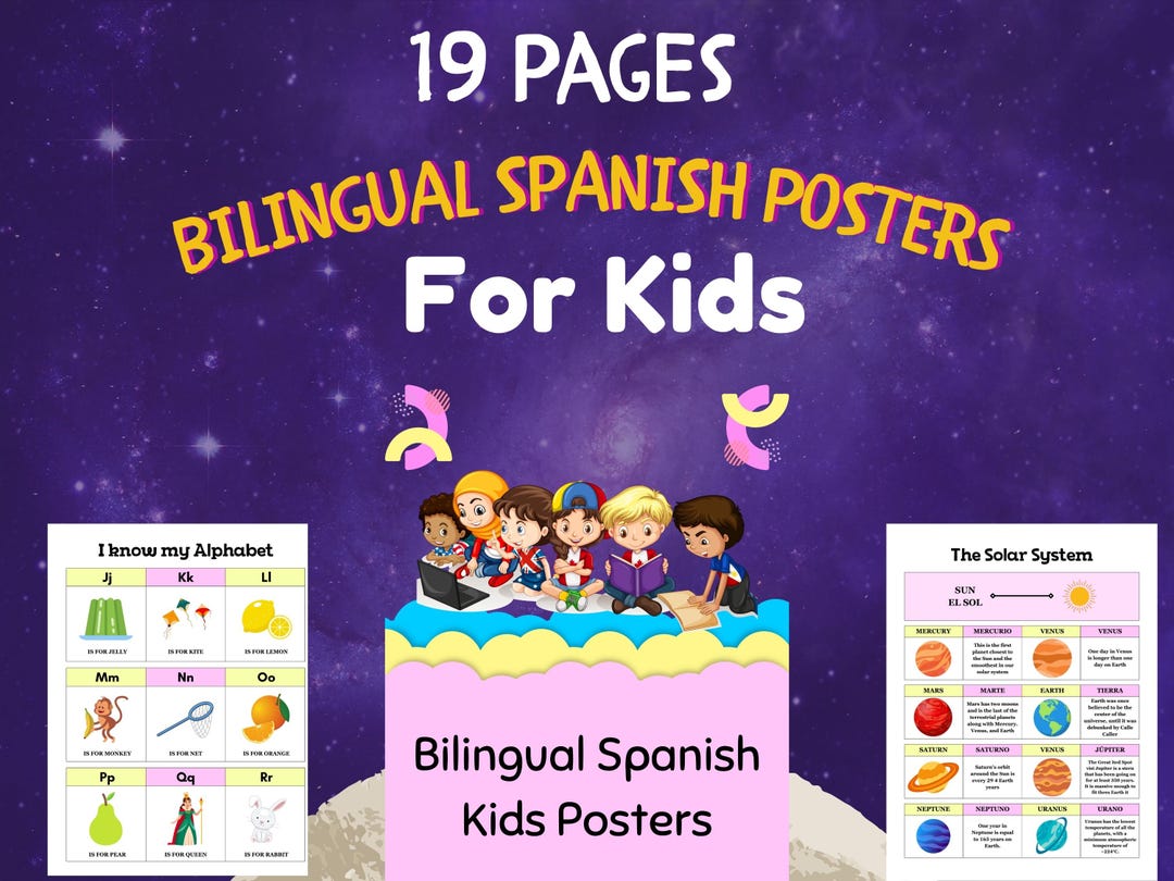 19 Bilingual Kids Posters Educational Spanish & English Learning Charts ...