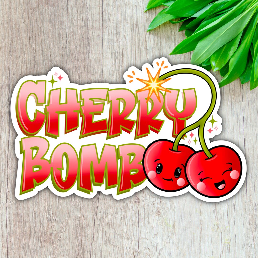 Cherry Bomb Sticker – Kawaii Cute Cherries With Spark, Vinyl Waterproof ...