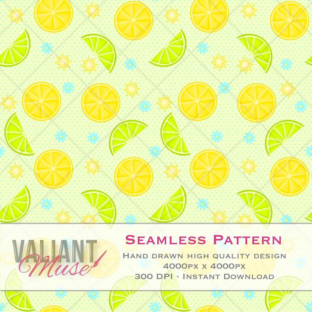 Lemons, Limes, and Sunshine Yellow and Green Seamless File, Digital ...