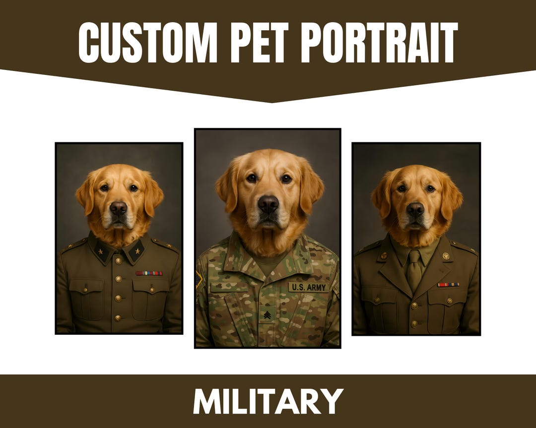 Custom Military Pet Portrait, Personalized Dog in Army Uniform Digital ...