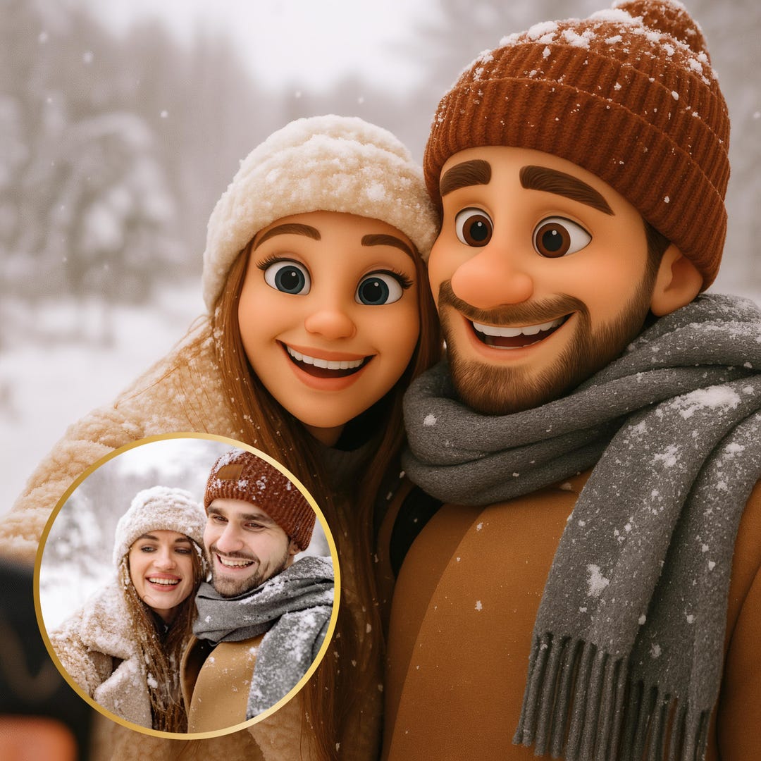 Custom Cartoon Portrait From Your Photo, Personalized Animated Couple ...