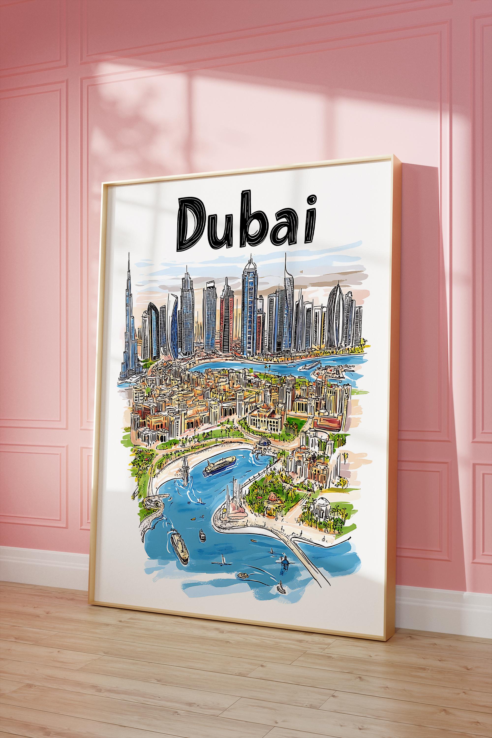 Dubai Printable Wall Art, UAE City Skyline Digital Print, Burj Khalifa ...
