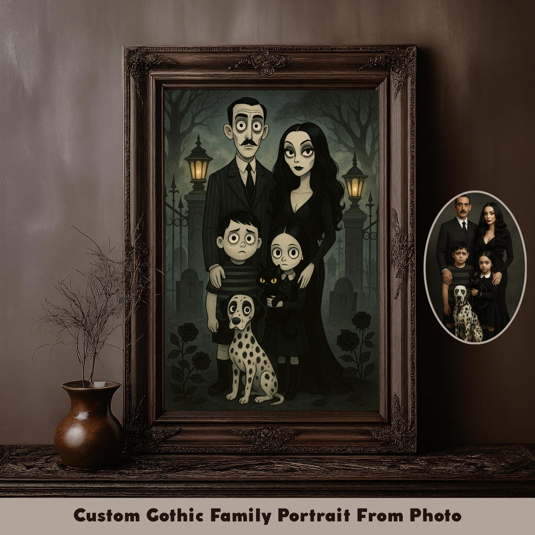 Custom Gothic Family Portrait, Addams Style Family Illustration ...