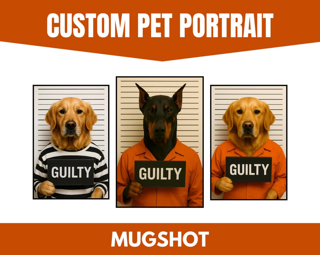 Custom Pet Mugshot Portrait, Funny Dog in Jail Costume Digital Art ...