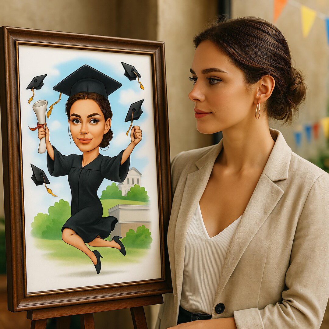 Custom Graduation Caricature for Her – Personalized Female Graduate ...
