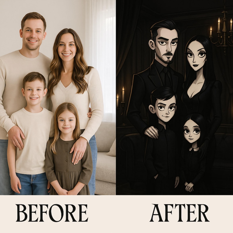 Custom Gothic Family Portrait, Addams Style Family Illustration ...