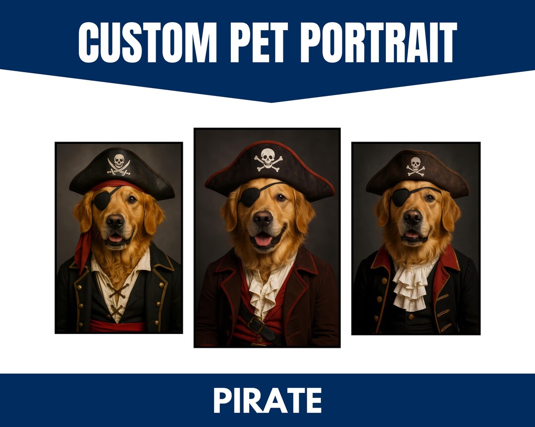 Custom Pirate Pet Portrait, Personalized Dog or Cat Pirate Costume ...