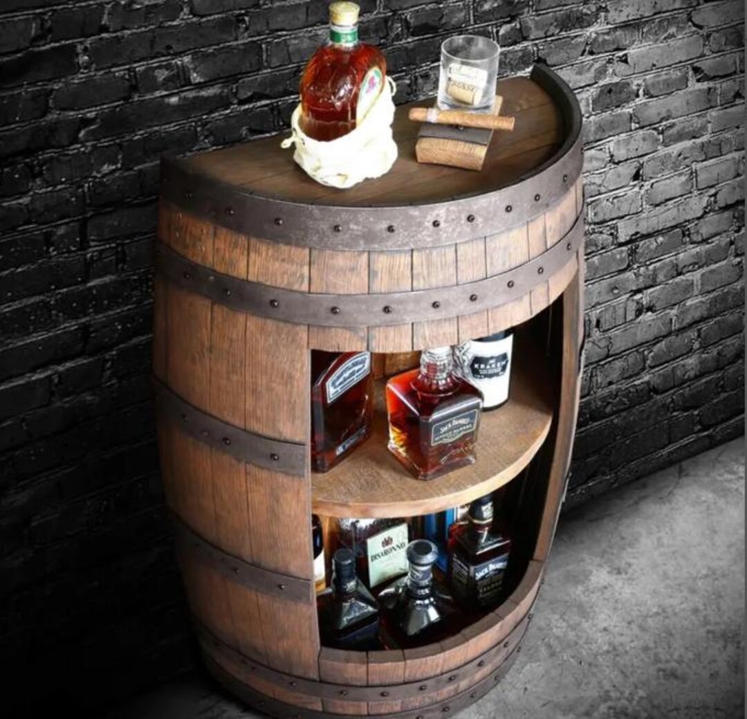 Half Bourbon Whiskey Barrel Half Barrel Opened Cabinet Whiskey Barrel ...