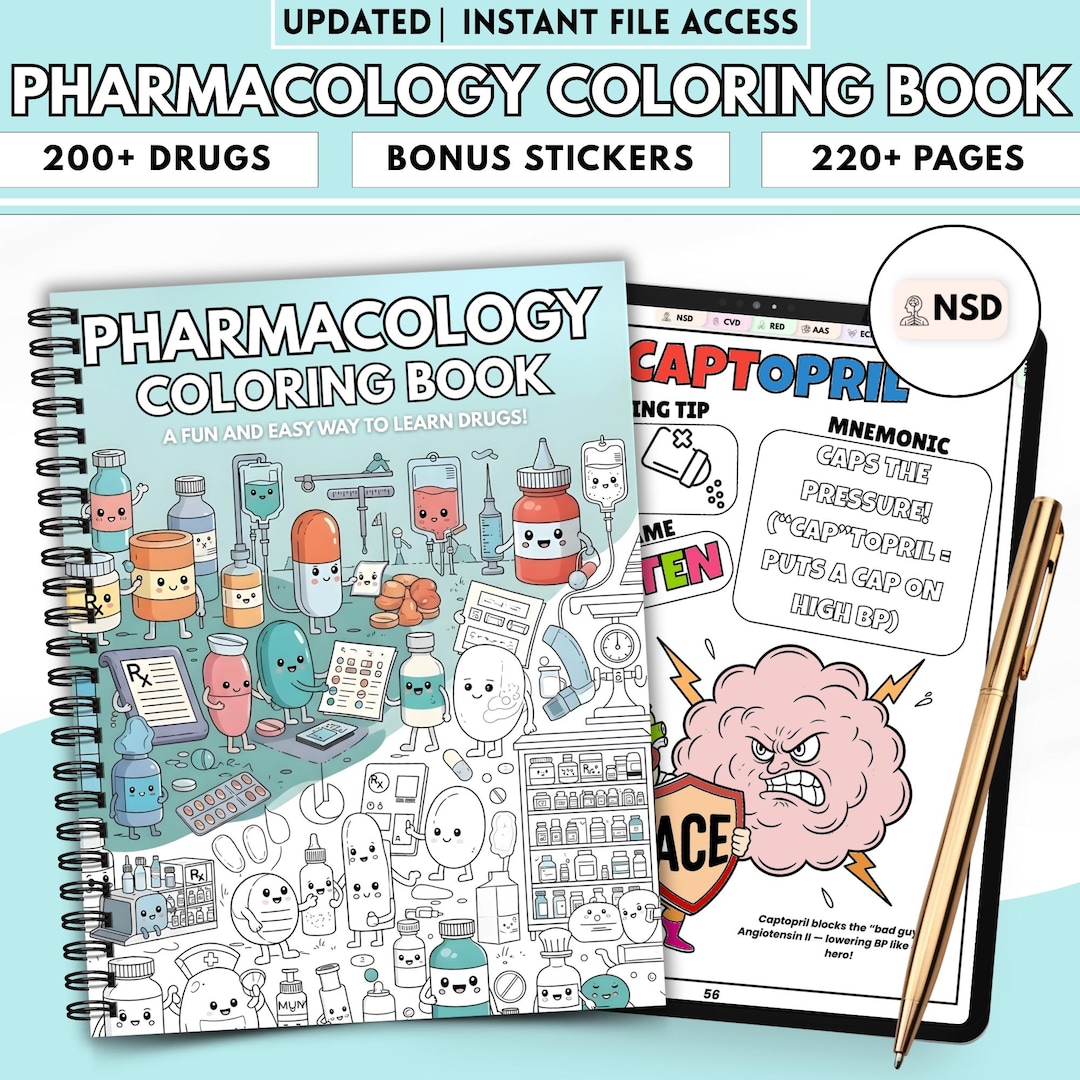 Pharmacology Coloring Book for Nursing Students | 200+ Drugs | 220 ...