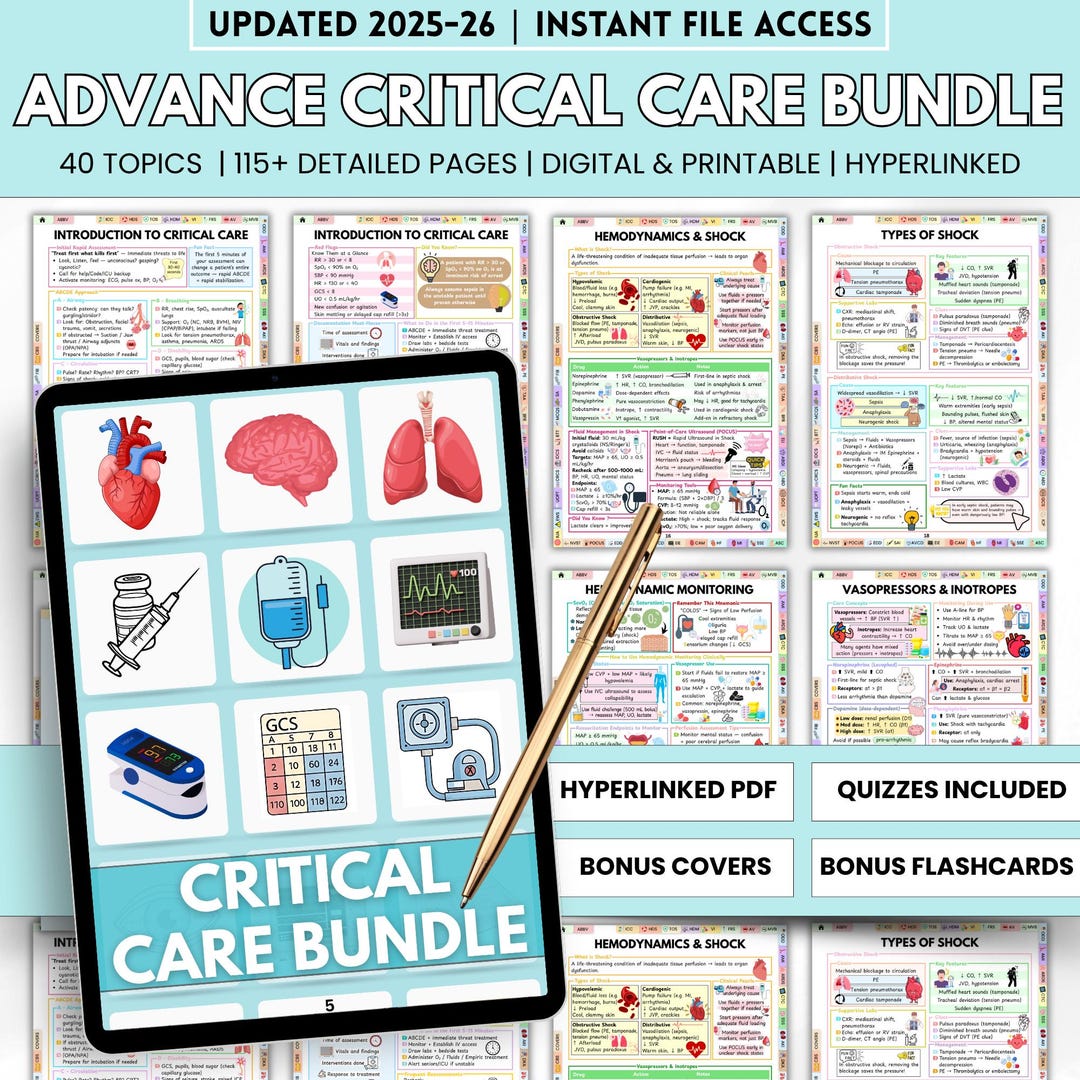 Critical Care Nursing Study Bundle: Flashcards, Quizzes (hyperlinked ...