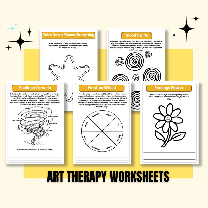 Art Therapy Worksheets for Mental Health, Self-esteem, Social Work, and ...