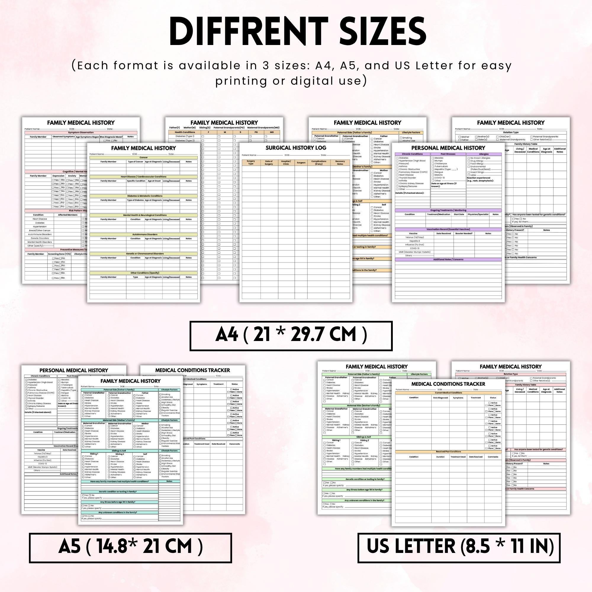 Medical History Form Bundle: Health Information Sheet + Digital Papers ...