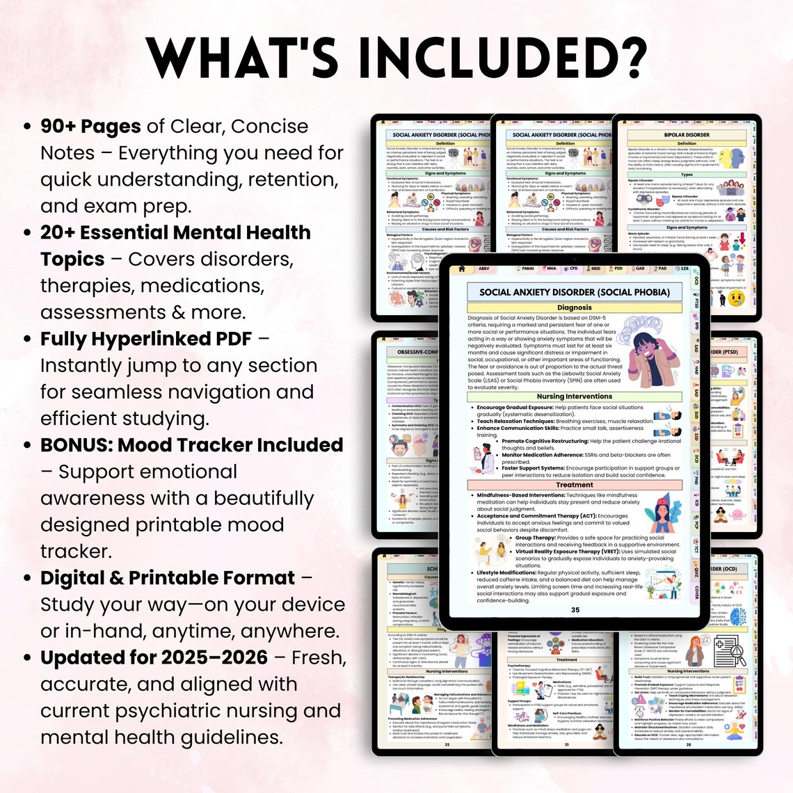 90+ Psychiatric Mental Health Study Guide, Included Bonus Mood Tracker ...
