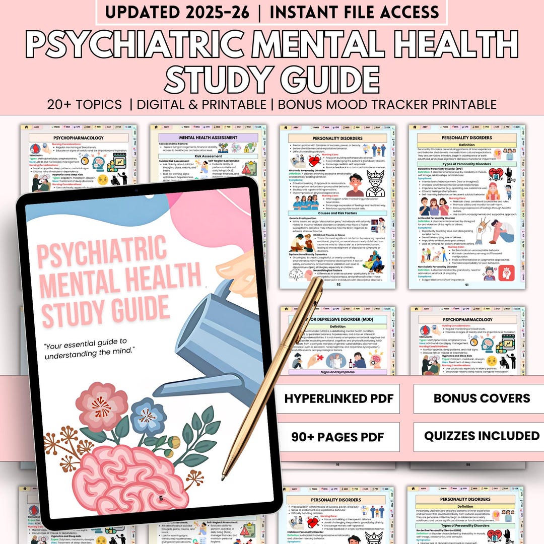 90+ Psychiatric Mental Health Study Guide, Included Bonus Mood Tracker ...