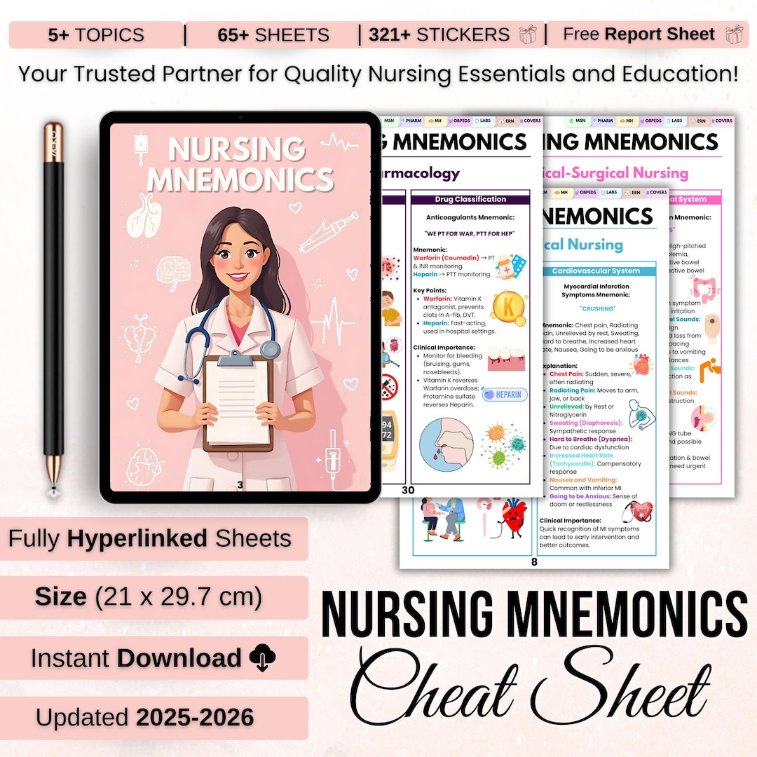 Nursing Mnemonics Cheat Sheet, 5+ Topics, Bonus Nursing Report Sheet ...