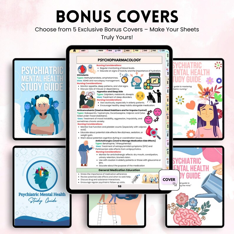 90+ Psychiatric Mental Health Study Guide, Included Bonus Mood Tracker ...