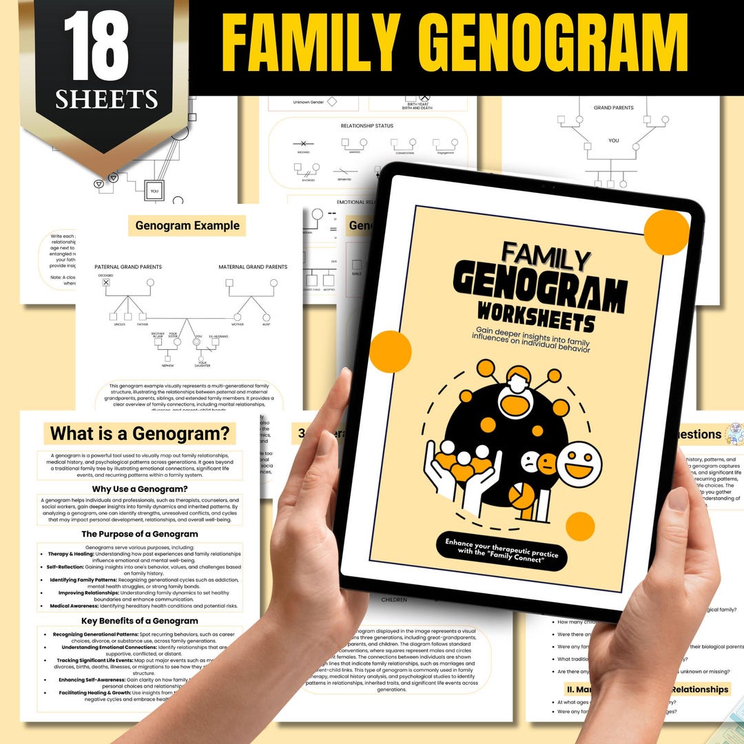 Family Genogram Worksheets, Mental Health Genogram, Counseling ...