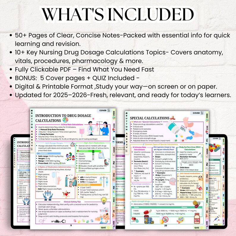 Nursing Drug Dosage Calculations Notes Hyperlinked, Bonus Covers ...