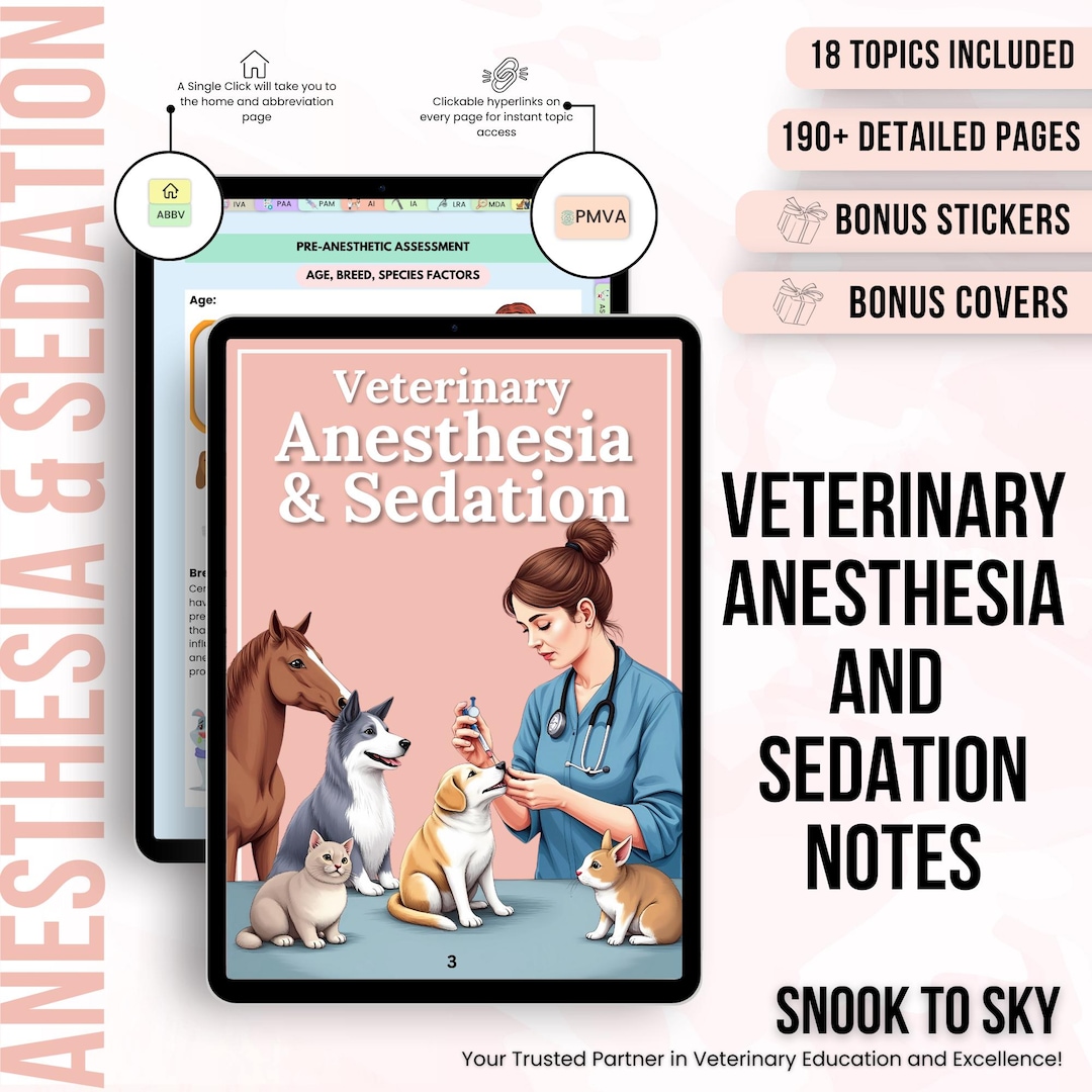 Veterinary Anesthesia and Sedation Notes Hyperlinked, Vet Med Study ...