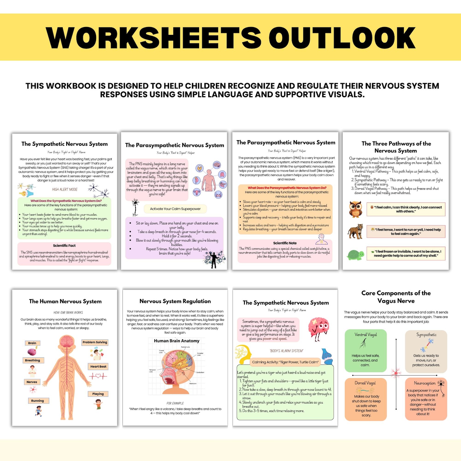 Polyvagal Theory Kids Workbook, 30 Sheets, Nervous System for Kids ...
