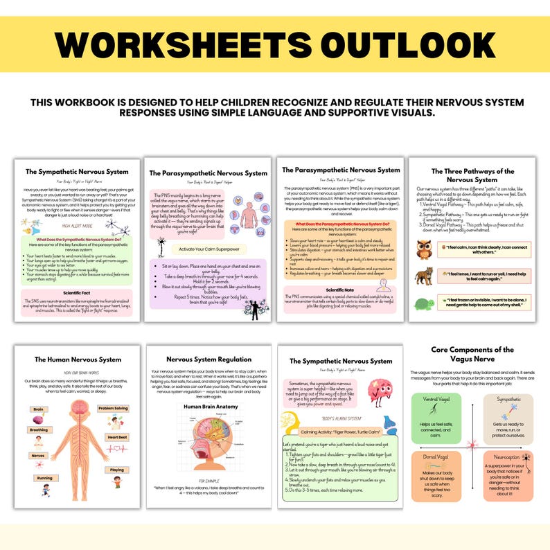 Polyvagal Theory Kids Workbook, 30 Sheets, Nervous System for Kids ...
