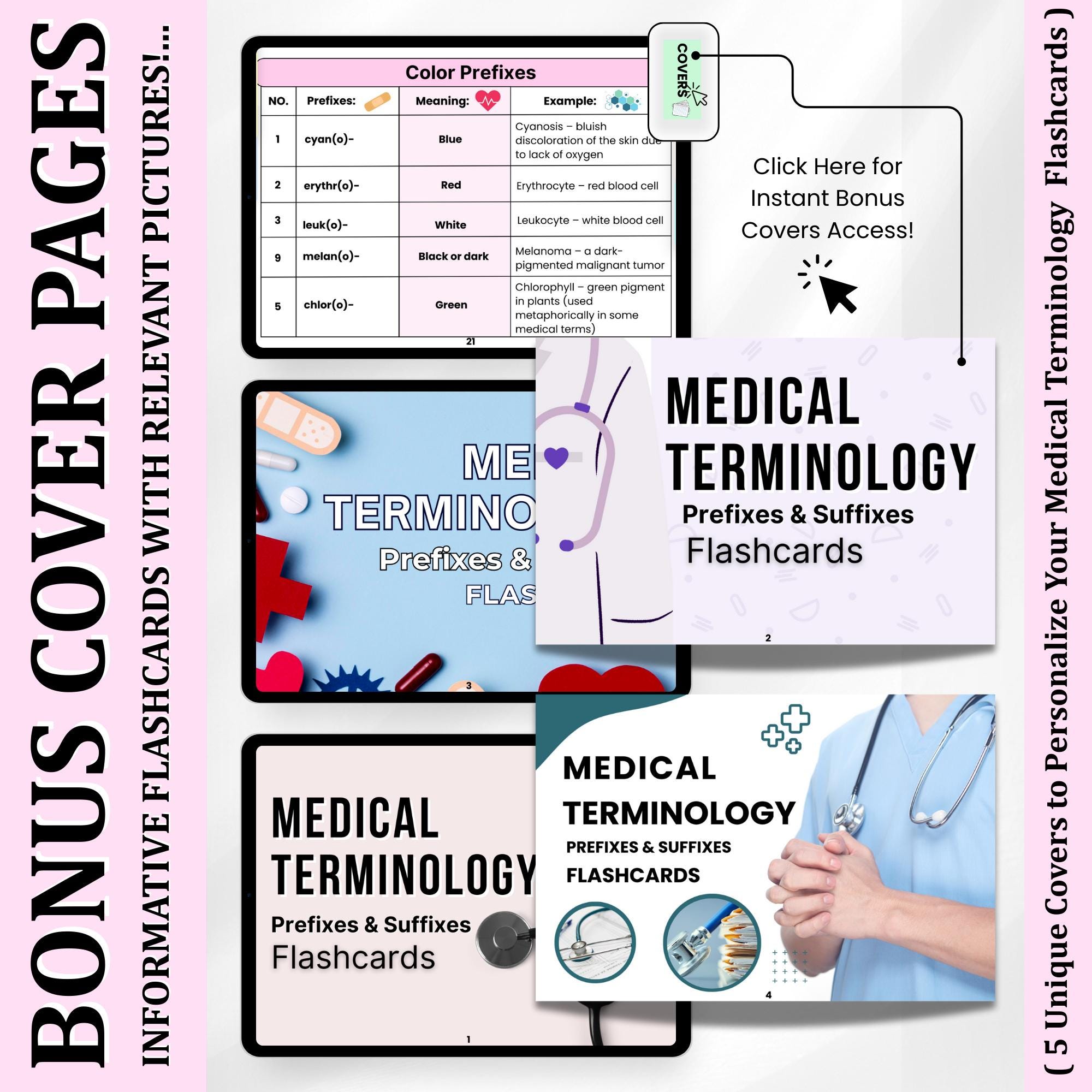 Medical Terminology Flashcards, Bonus Terminology Sheets, 5 Bonus Cover ...