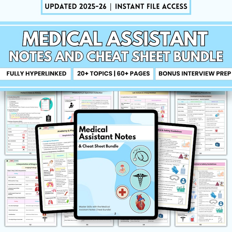 Medical Assistant Notes & Cheat sheet bundle, Hyperlinked, Bonus ...