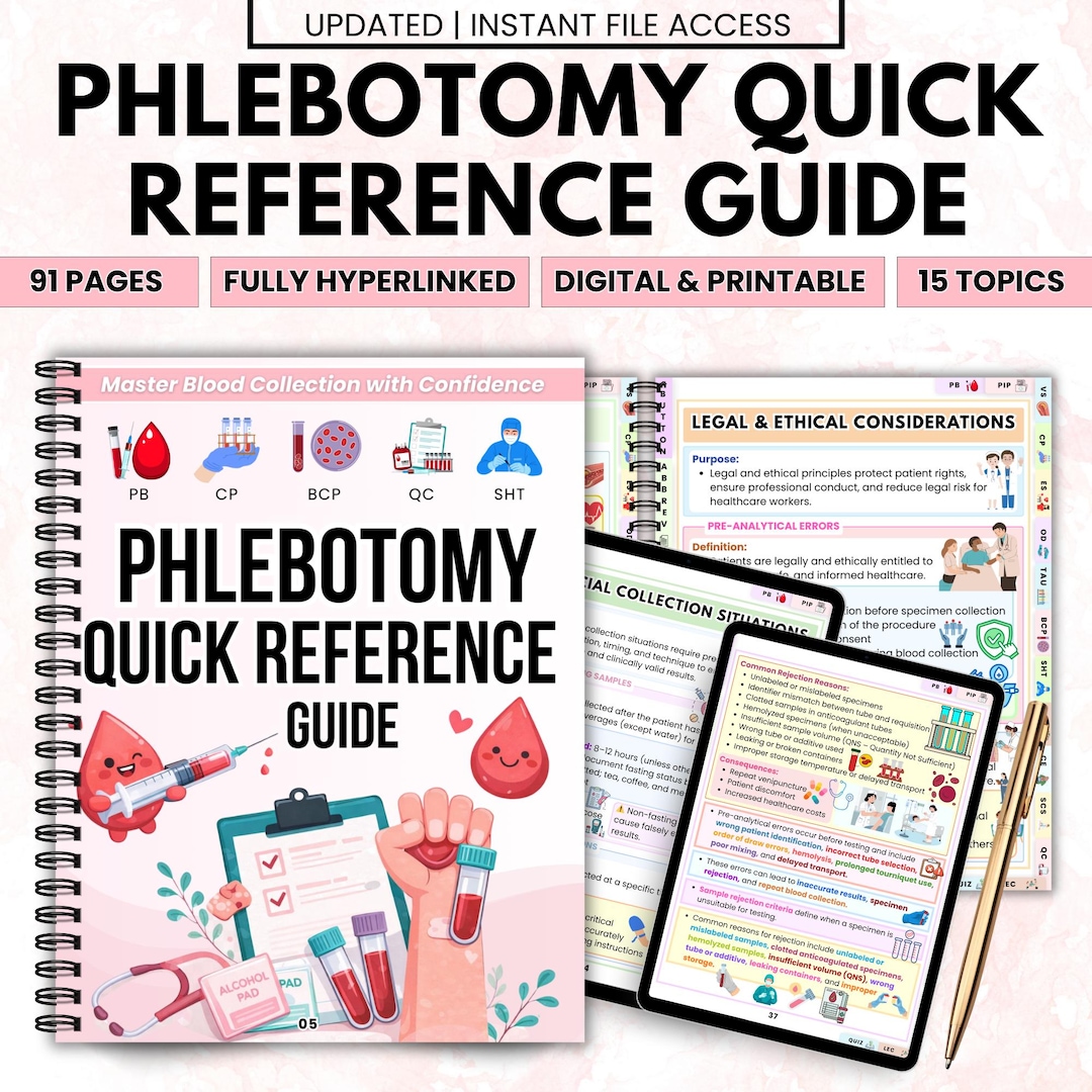 Phlebotomy Quick Reference Guide PDF | Venipuncture Study Notes | Blood ...