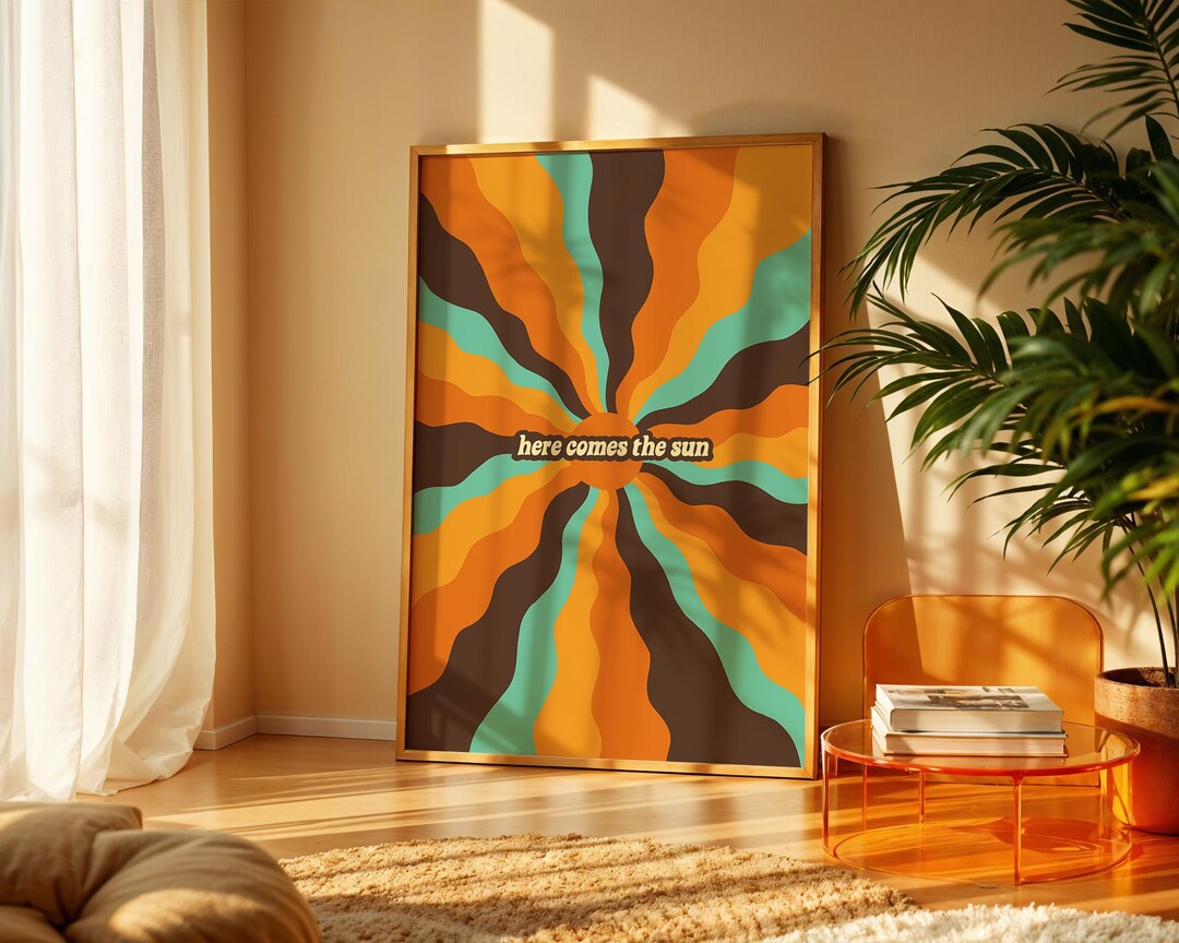 Here Comes the Sun Art - Beatles Inspired Art Print | Retro Sunshine ...