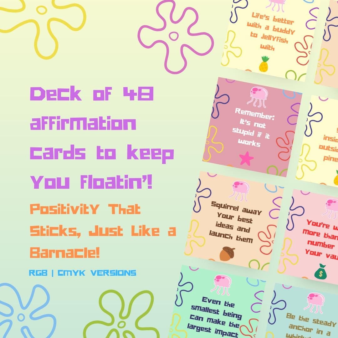 48 Printable Cartoon Themed Spongebob Affirmation Cards Bundle ...
