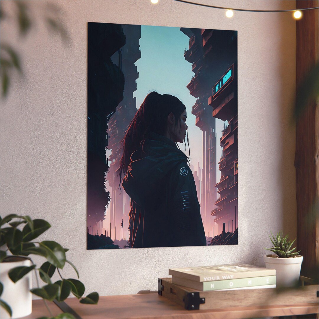 Art Print, Cyberpunk City Woman, Futuristic Sci-fi Wall Decor, Aluminum ...