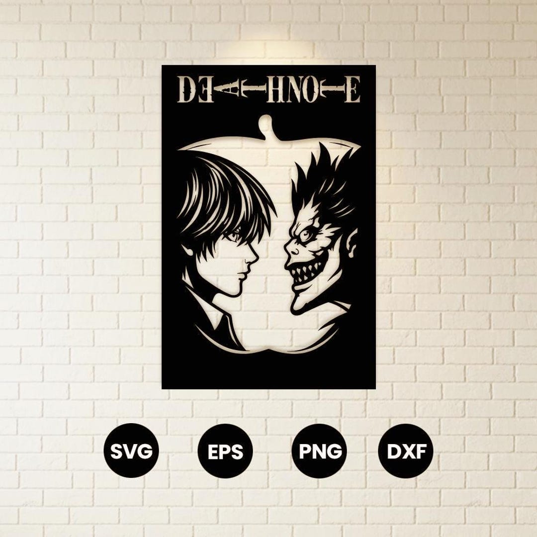 Death Note Anime Wall Art Svg | Light Vs Ryuk Face off | Manga Shadow ...
