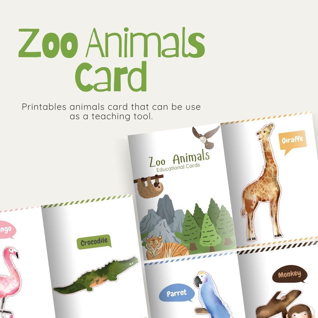 Animal Flashcards - Printable Zoo Animals Cards - Etsy UK
