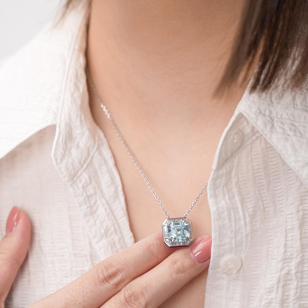 Blue Enigma Series 6CT Blue Moissanite Pendant Necklace, Art Deco S925 ...