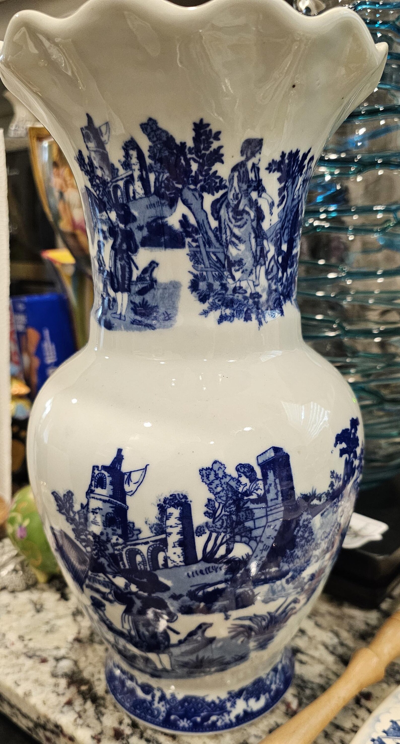Victoria Ware Ironstone Vintage 12" Cobalt Blue & White Vase With ...